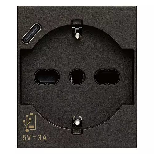 2P+E 16A Universal+USB-C outlet black - 30210.USBG