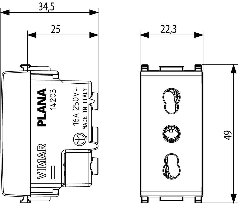 Presa 2P+T 16A P17/11 bianco - 14203