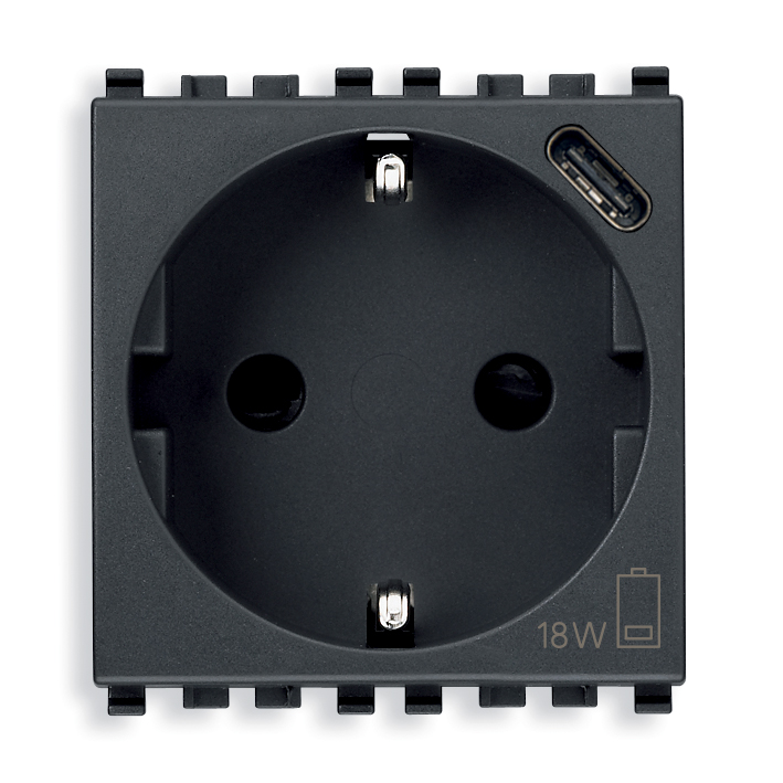 2P+E 16A DE SICURY outlet +USBC 15 grey - 20208.USB