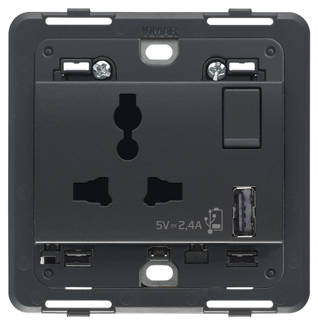 Toma SICURY 2P+T 13A multiestd. USBA gri - 20266.A