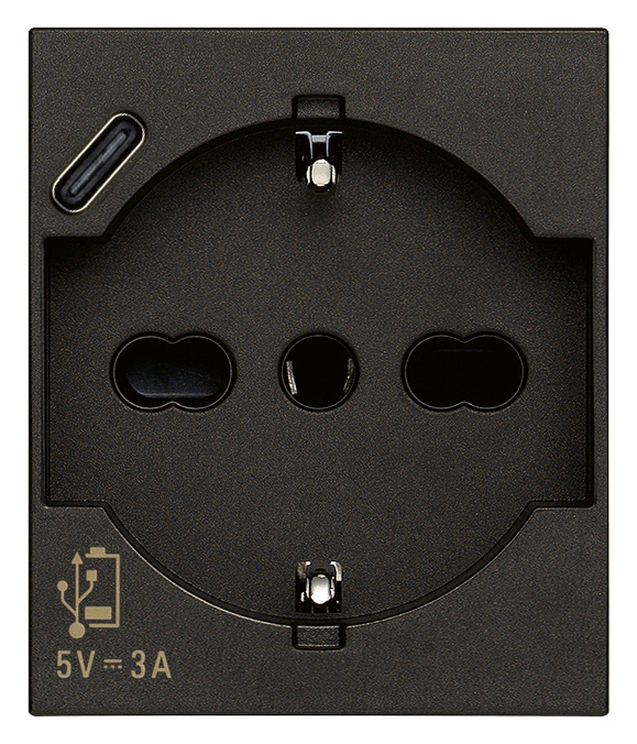 2P+E 16A Universal+USB-C outlet black - 30210.USBG